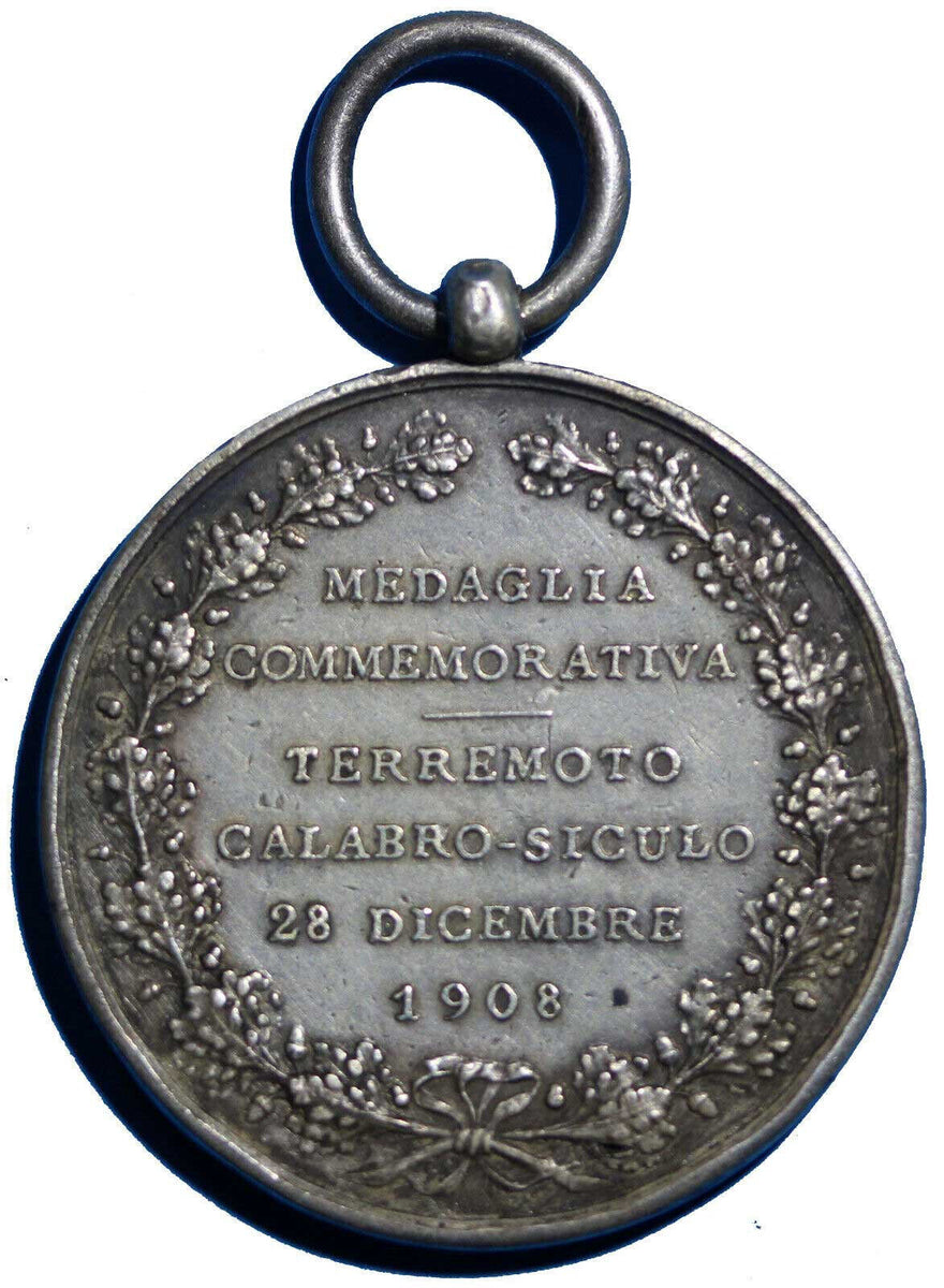 ITALY SILVER ORIGINAL 1908 MESSINA EARTHQUAKE MEDAL 32 mm. 16,29 g (69 ...