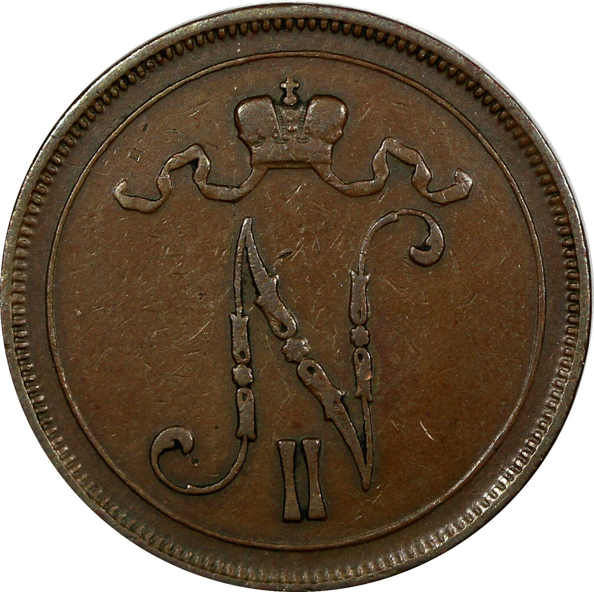 Finland Nicholas II Copper 1905 10 Penniä Mintage-500,000 KM# 14 (20 8 ...